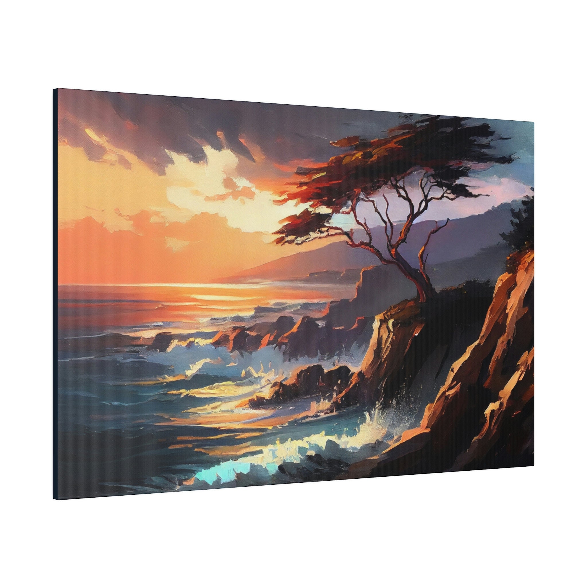 California Coast Cypress Tree Canvas Print, Impressionist Seascape Wall ...