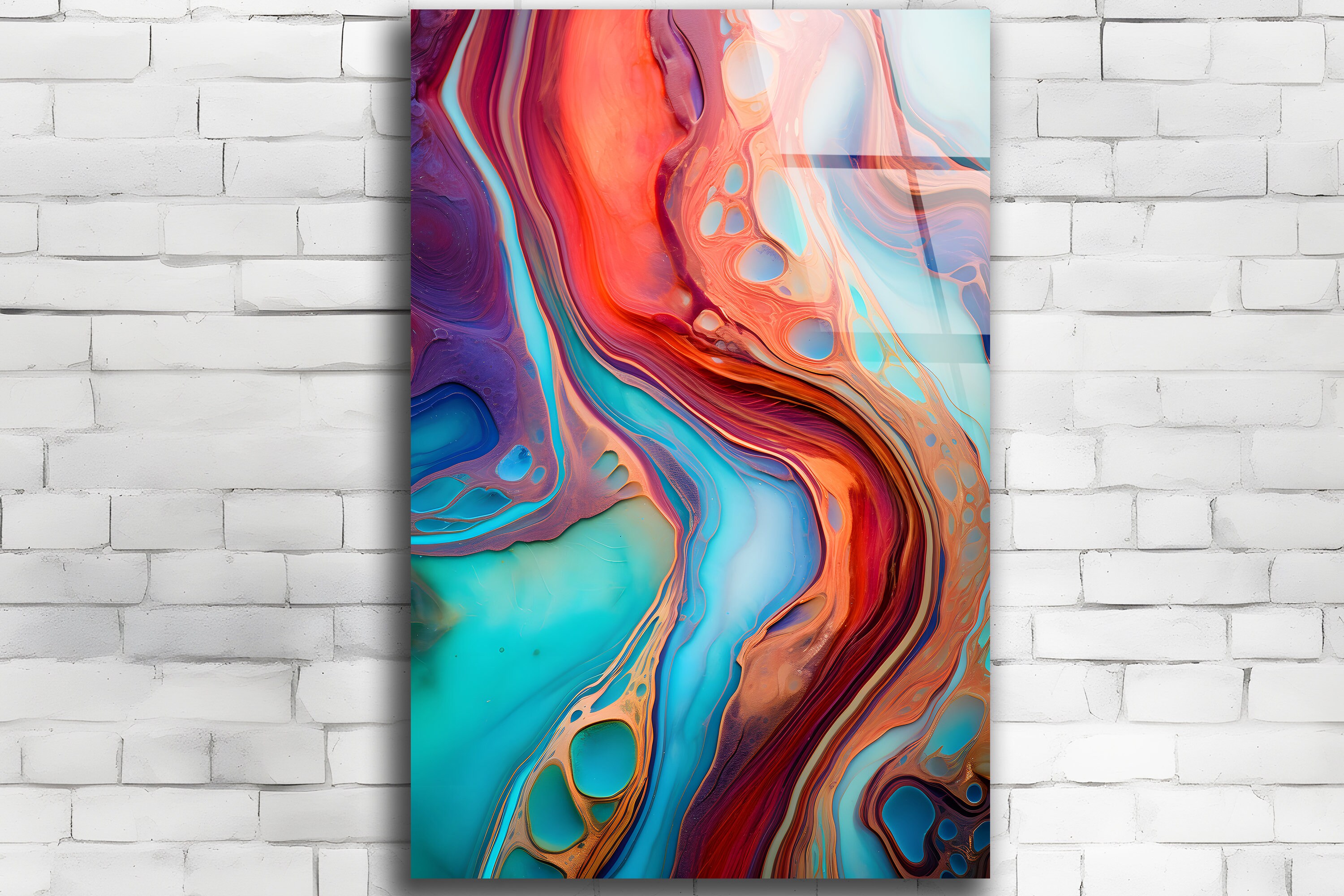 Acrylic Glass Wall Art, Abstract Liquid Paint, Living Room Art, Large ...