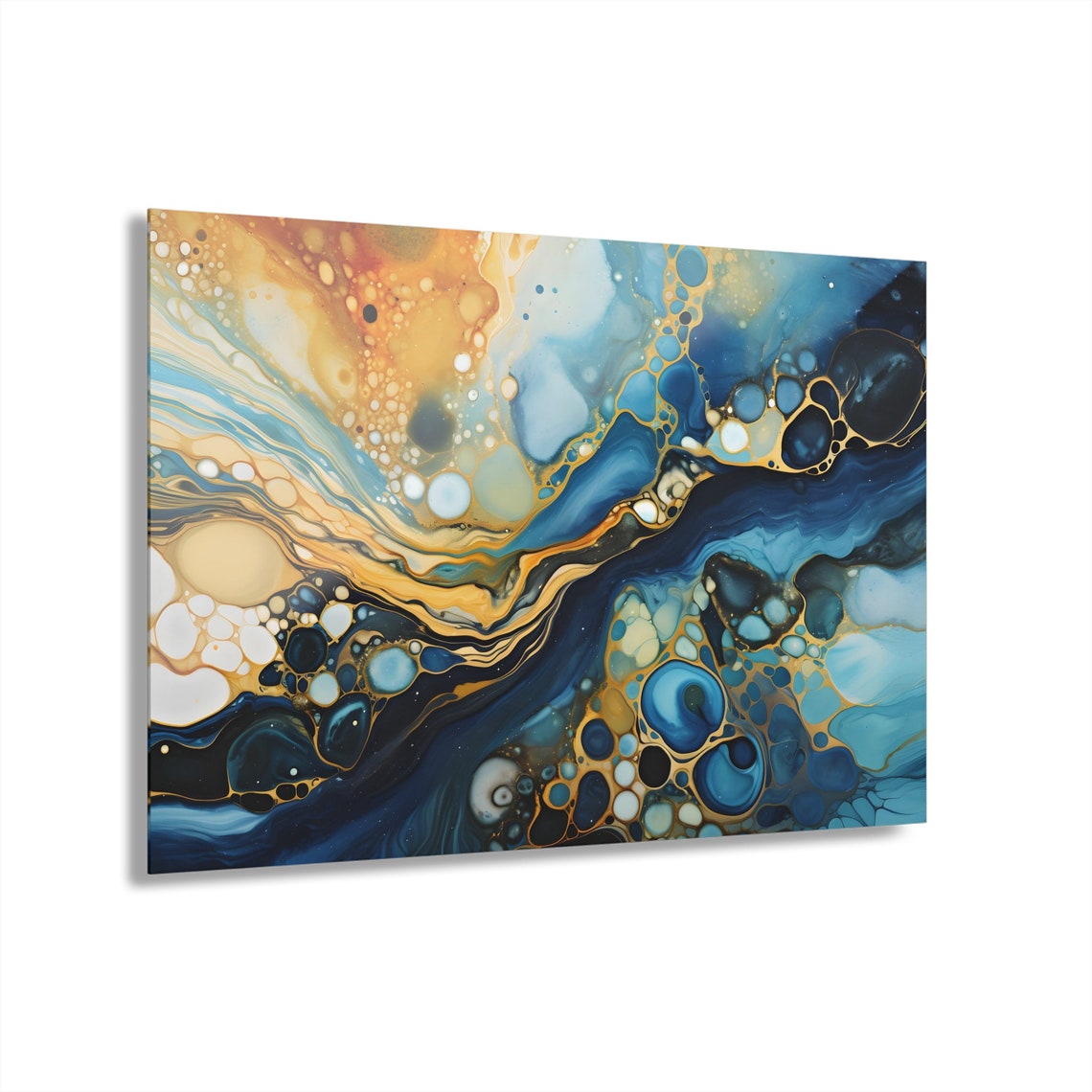 Acrylic Glass Wall Art, Abstract Blue and Gold, Large Wall Art, Modern ...