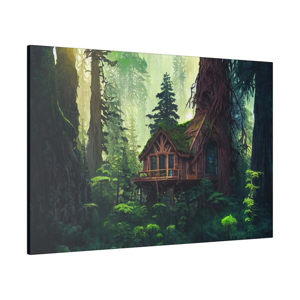 Fantasy Treehouse Matte Canvas Print, Forest Landscape Wall Art - Etsy