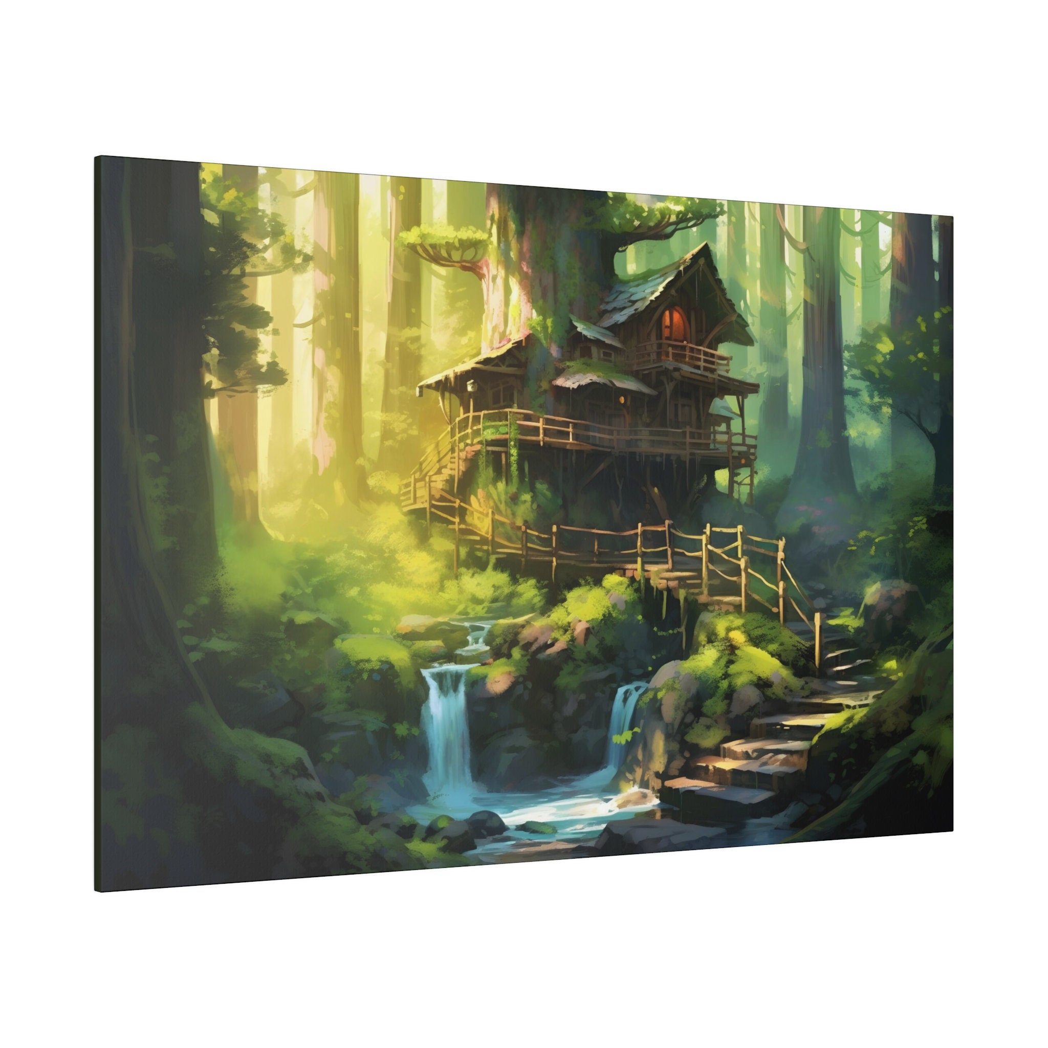 Forest Treehouse Wall Art, Nature Landscape Art, Fantasy Artwork, Cabin ...