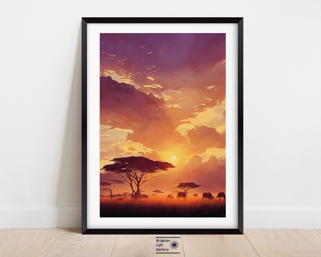African Sahara Wall Art, Landscape Art, Nature Artwork, Watercolor Wall ...