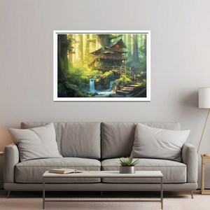 Forest Treehouse Wall Art, Nature Landscape Art, Fantasy Artwork, Cabin ...