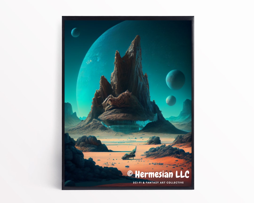 Moonscape Vista Sci-fi Digital Poster Wall Art Digital Phone Case Art ...