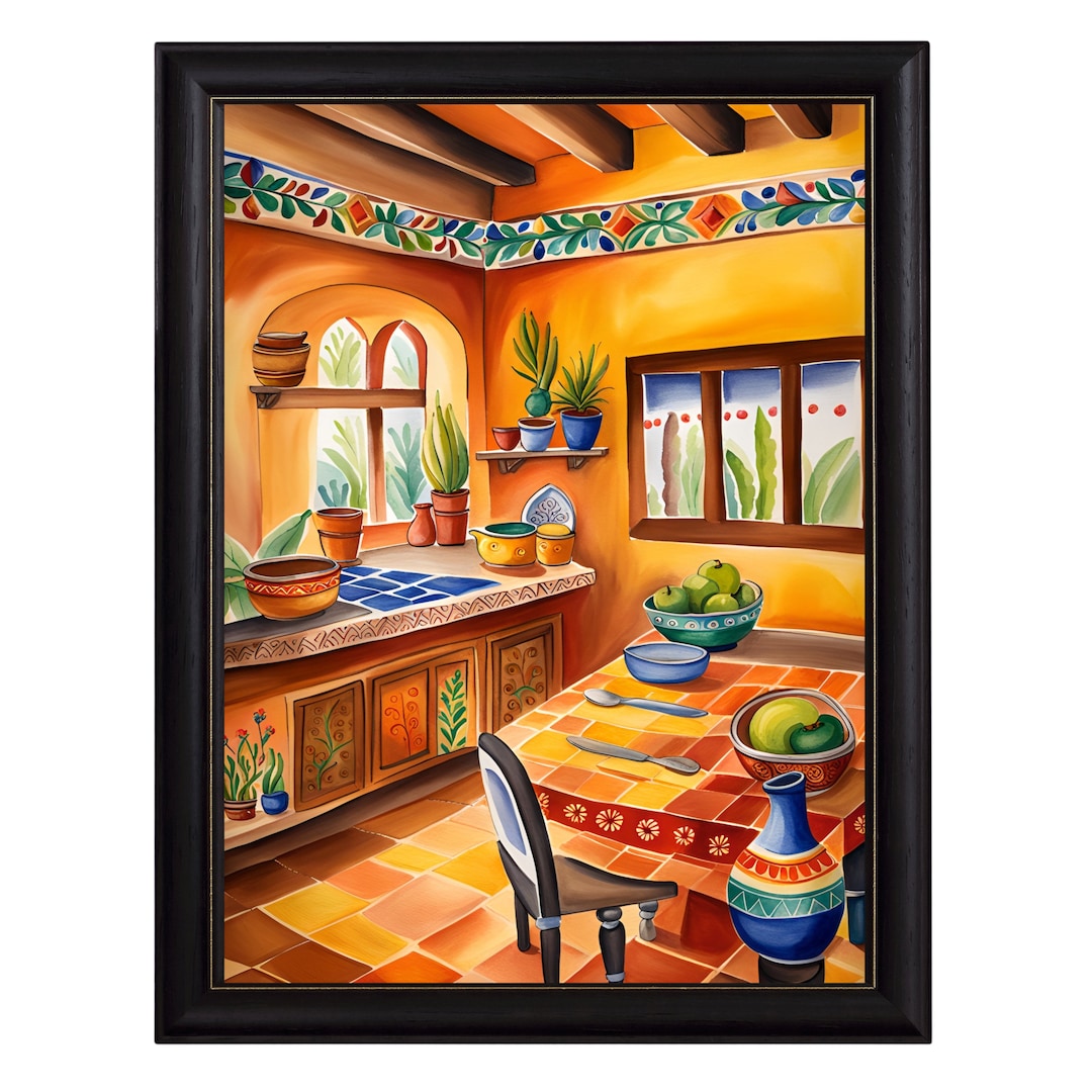 Traditional Mexican Kitchen Watercolor Painting, Mexico Kitchen Digital ...