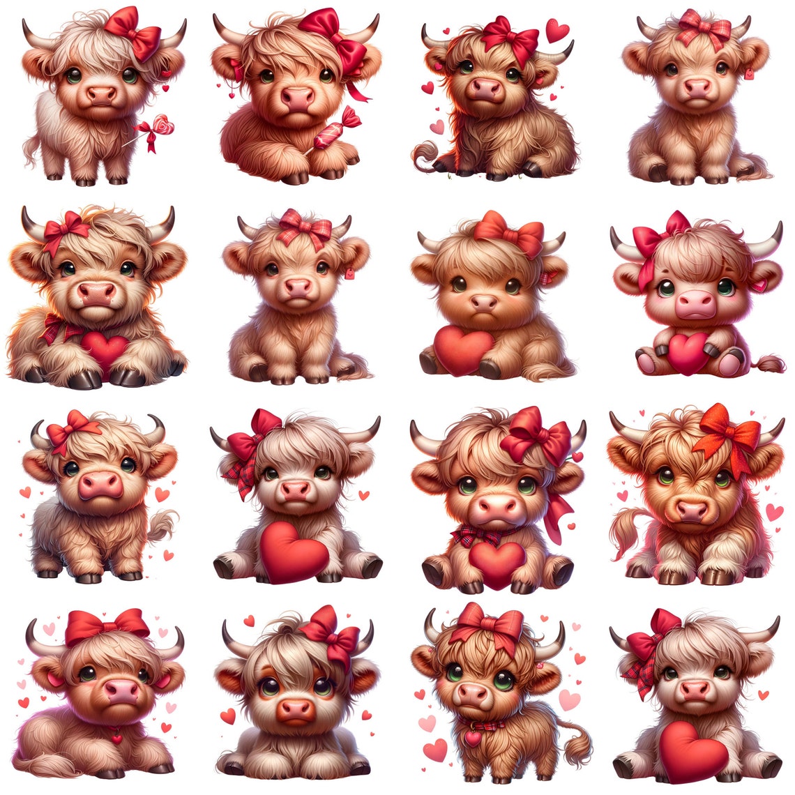 24 Valentine’s Day Highland Cows Clipart Bundle, Valentine’s Day Cow ...