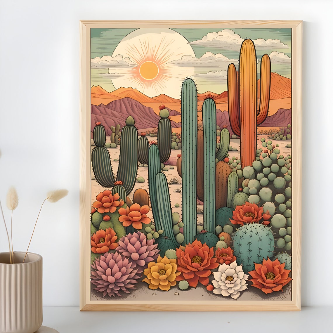 Vintage Mid Century Style Cactus Art Print | Retro Cactus | Hippie Art ...