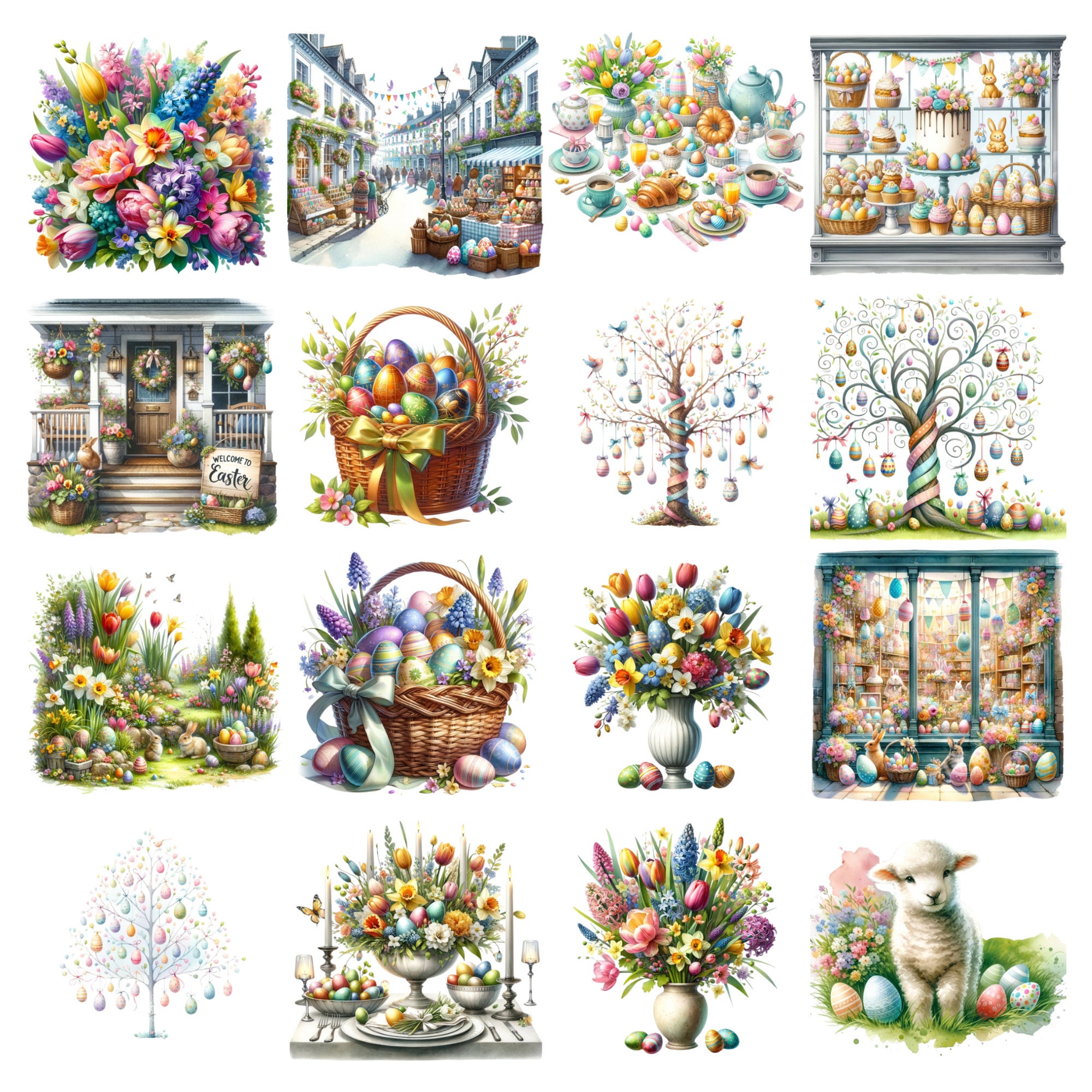 Watercolor Easter Clipart Bundle, Cute Watercolor Bunny, Baby Chick ...