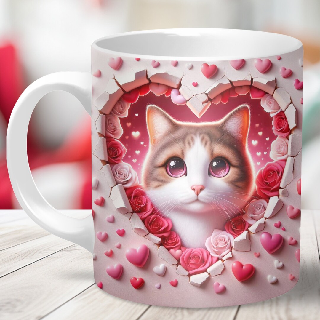 Valentine’s Day Hole in the Wall Mug Wrap, Cat Mug Wrap, Cat ...