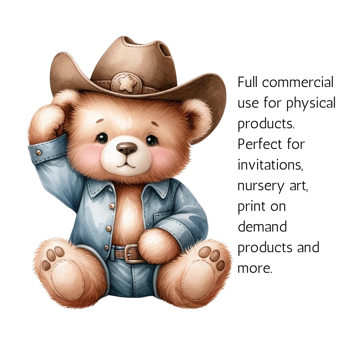 Watercolor Cowboy Teddy Bear Clipart Bundle, Cowboy Baby Shower, Baby ...