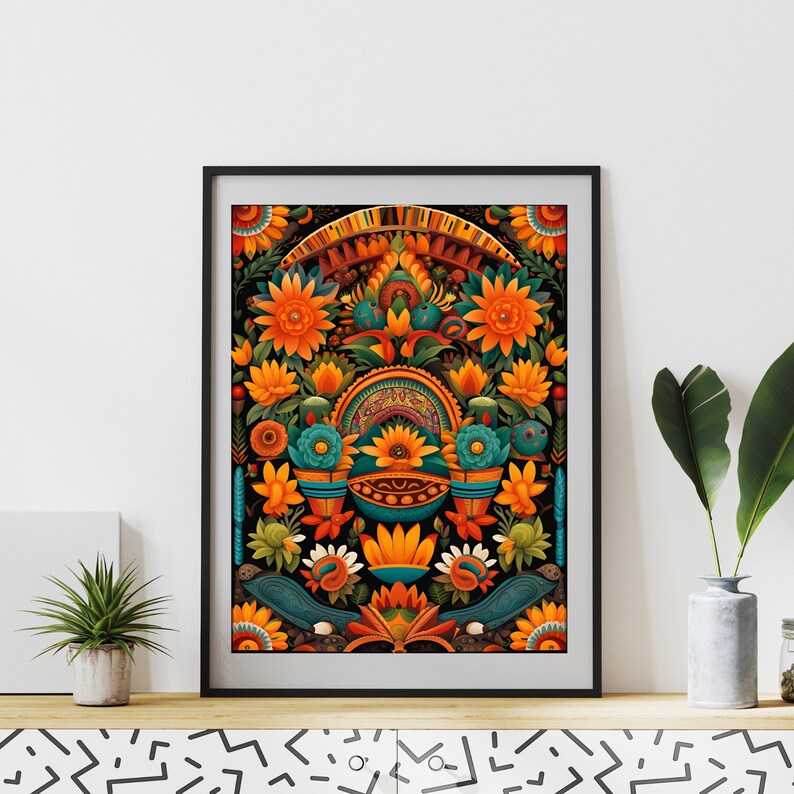 Mexican Flowers | Flower Market | Aztec Mexico Pattern Art | Mexican ...