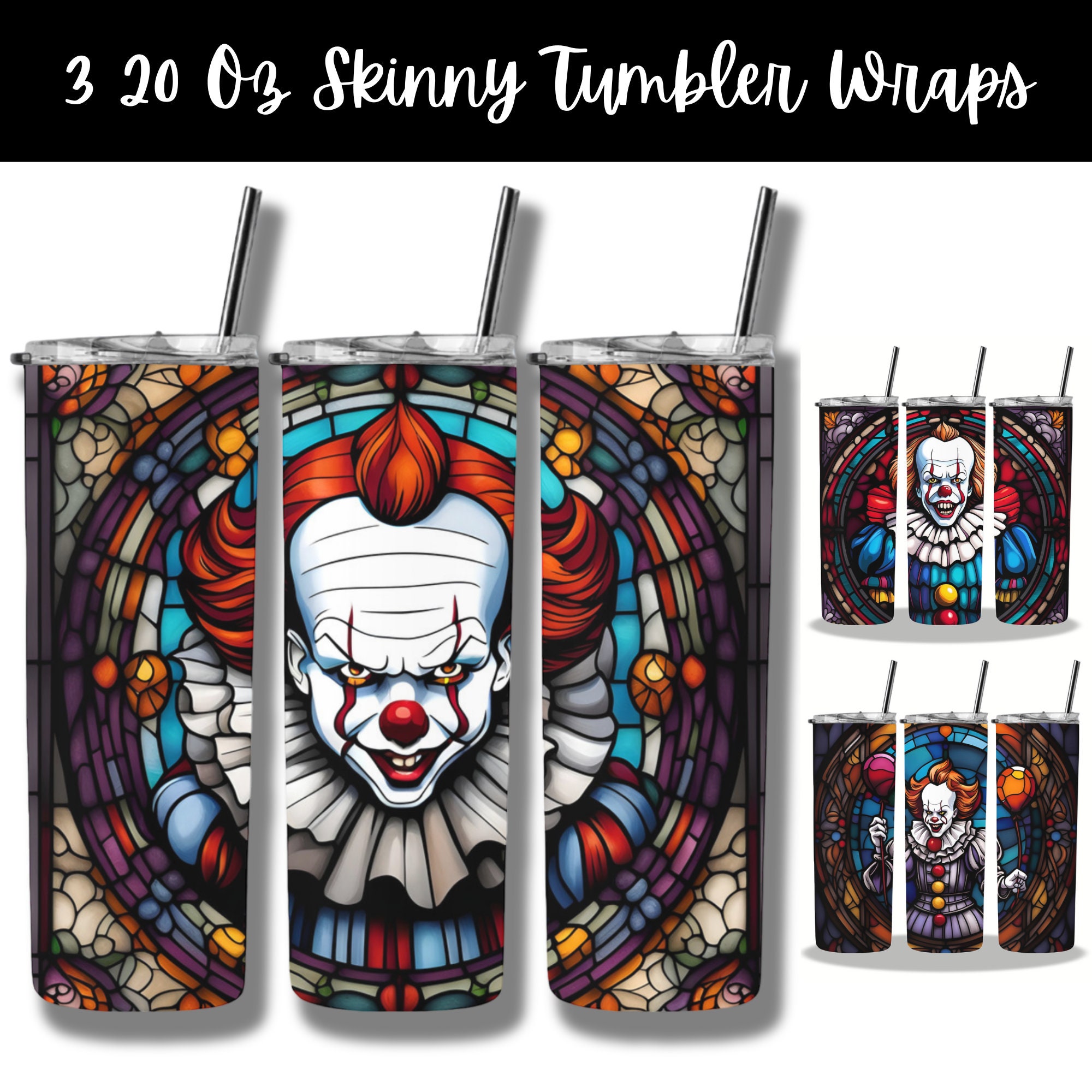 3 Pennywise Stained Glass Tumbler Wrap Pngs - Creepy Clown Tumbler Wrap ...