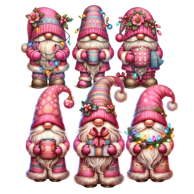Christmas Gnomes Festive Gnomes Pink Gnome Design, Digital Download ...