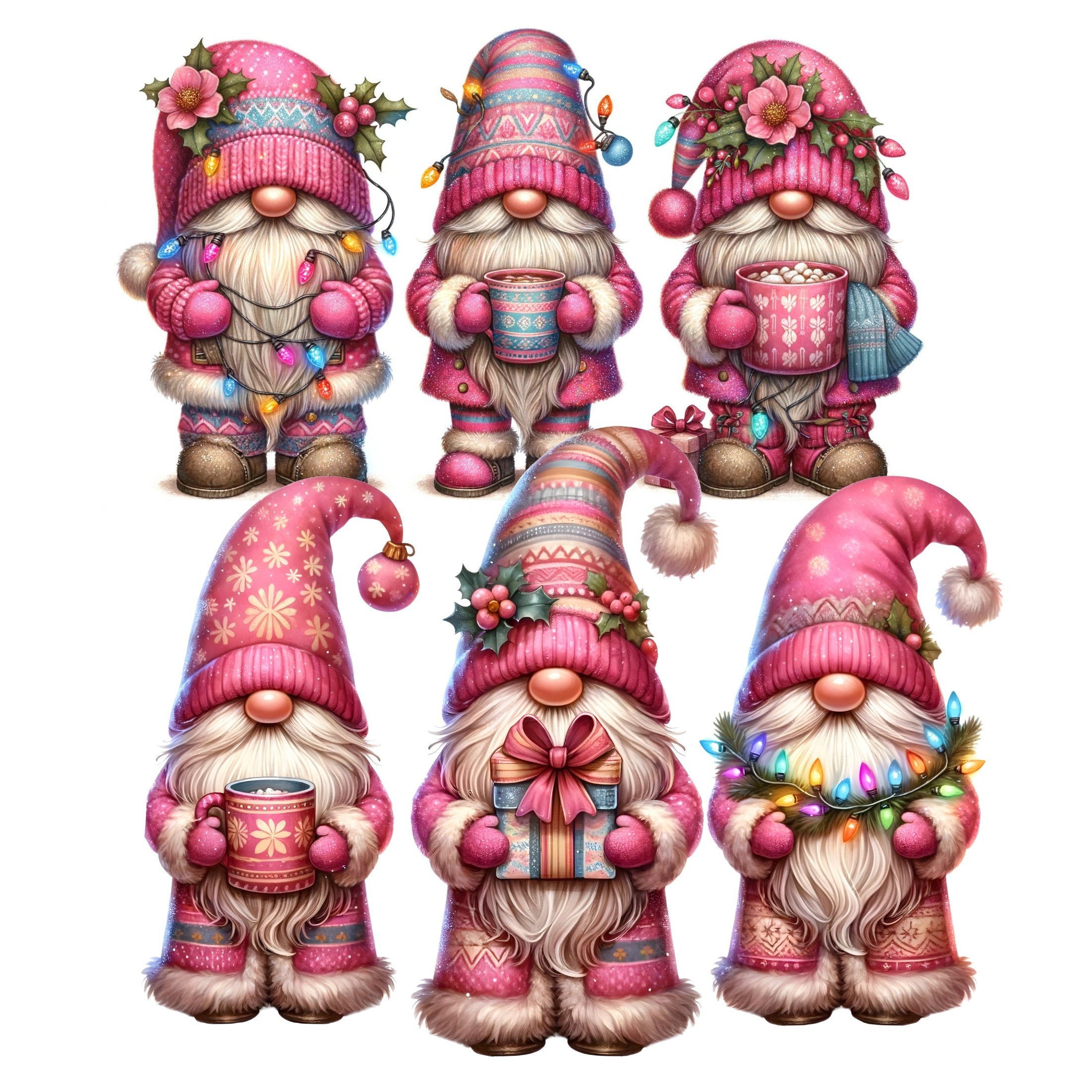 Christmas Gnomes Festive Gnomes Pink Gnome Design, Digital Download ...