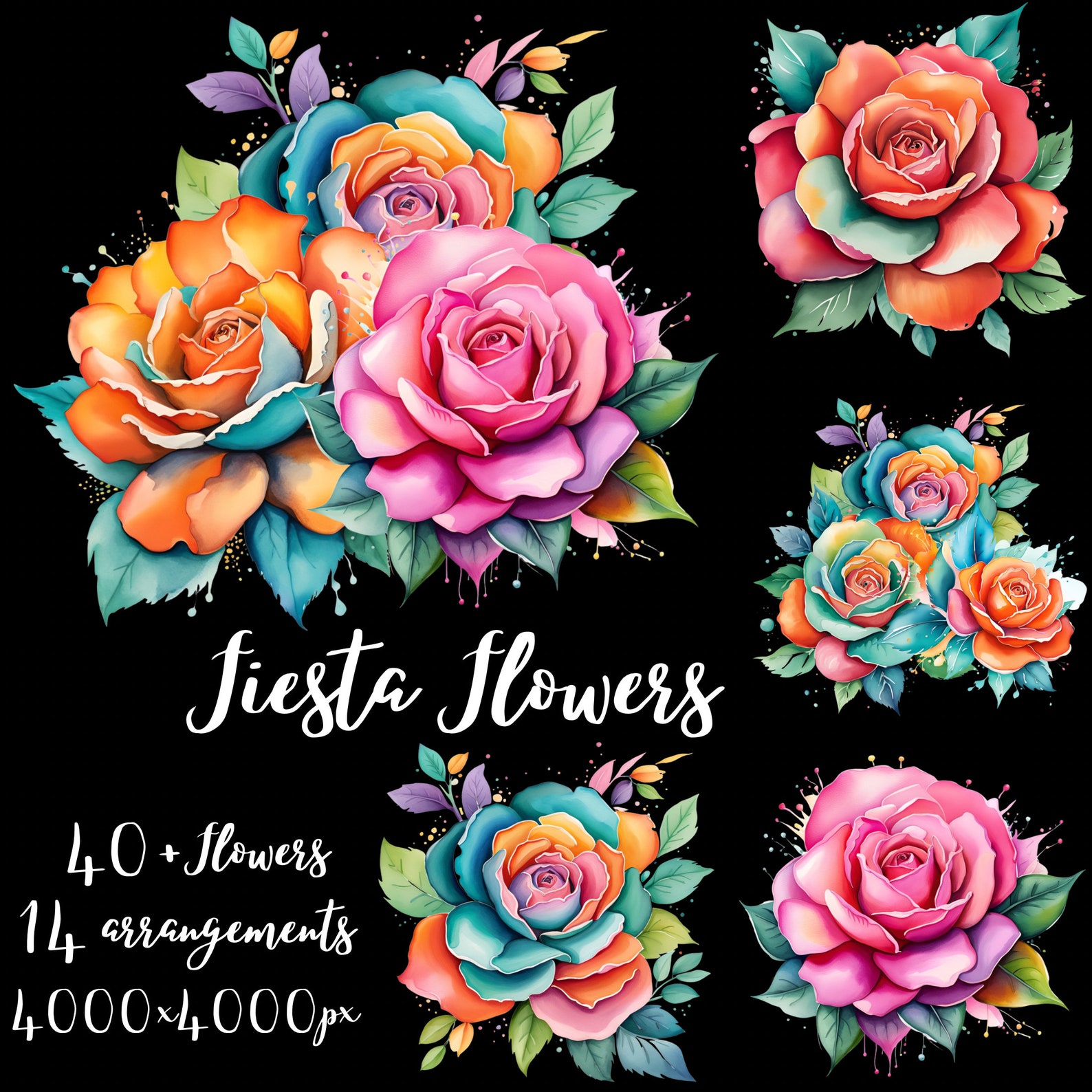 Mexican Fiesta Flowers Clip Art | Fiesta Party Clip Art | Bold Mexican ...