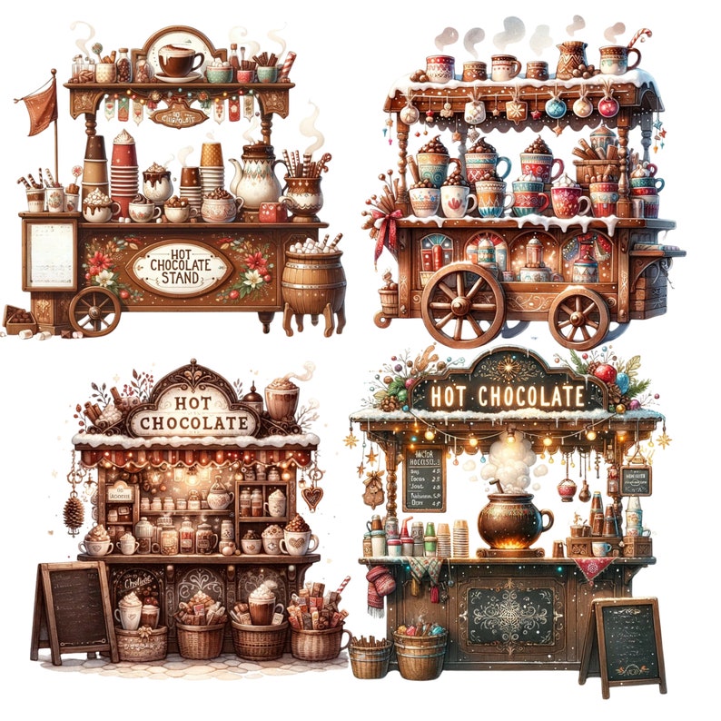 Hot Chocolate Stand Clip Art, Watercolor Hot Cocoa Stand Png Art, Hot ...
