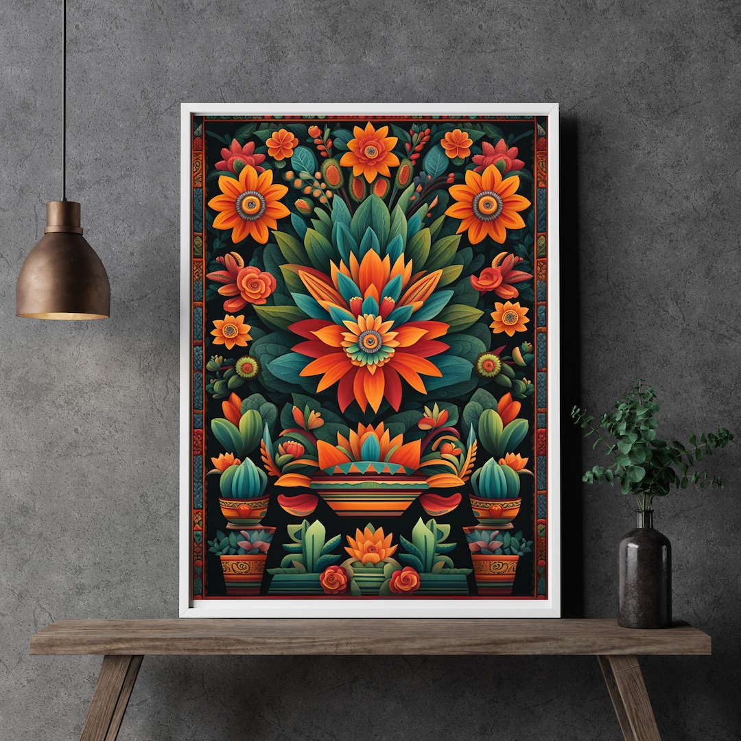 Mexican Flowers | Flower Market | Aztec Mexico Pattern Art | Mexican ...