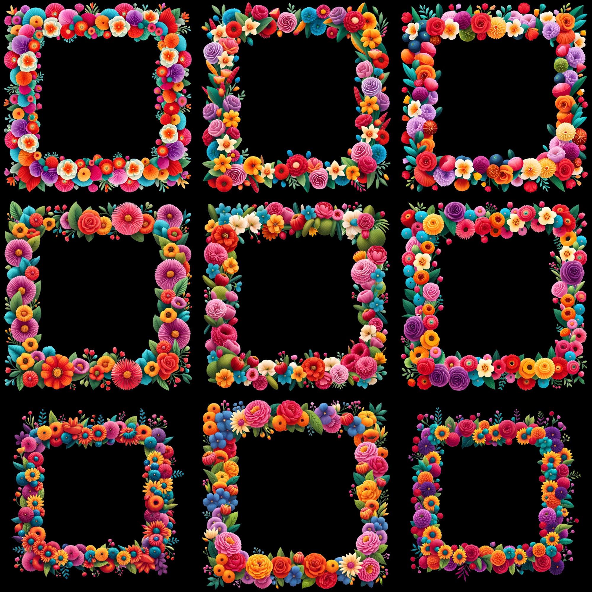 Mexican Flowers Floral Frames Fiesta Party Clipart Vibrant Floral ...