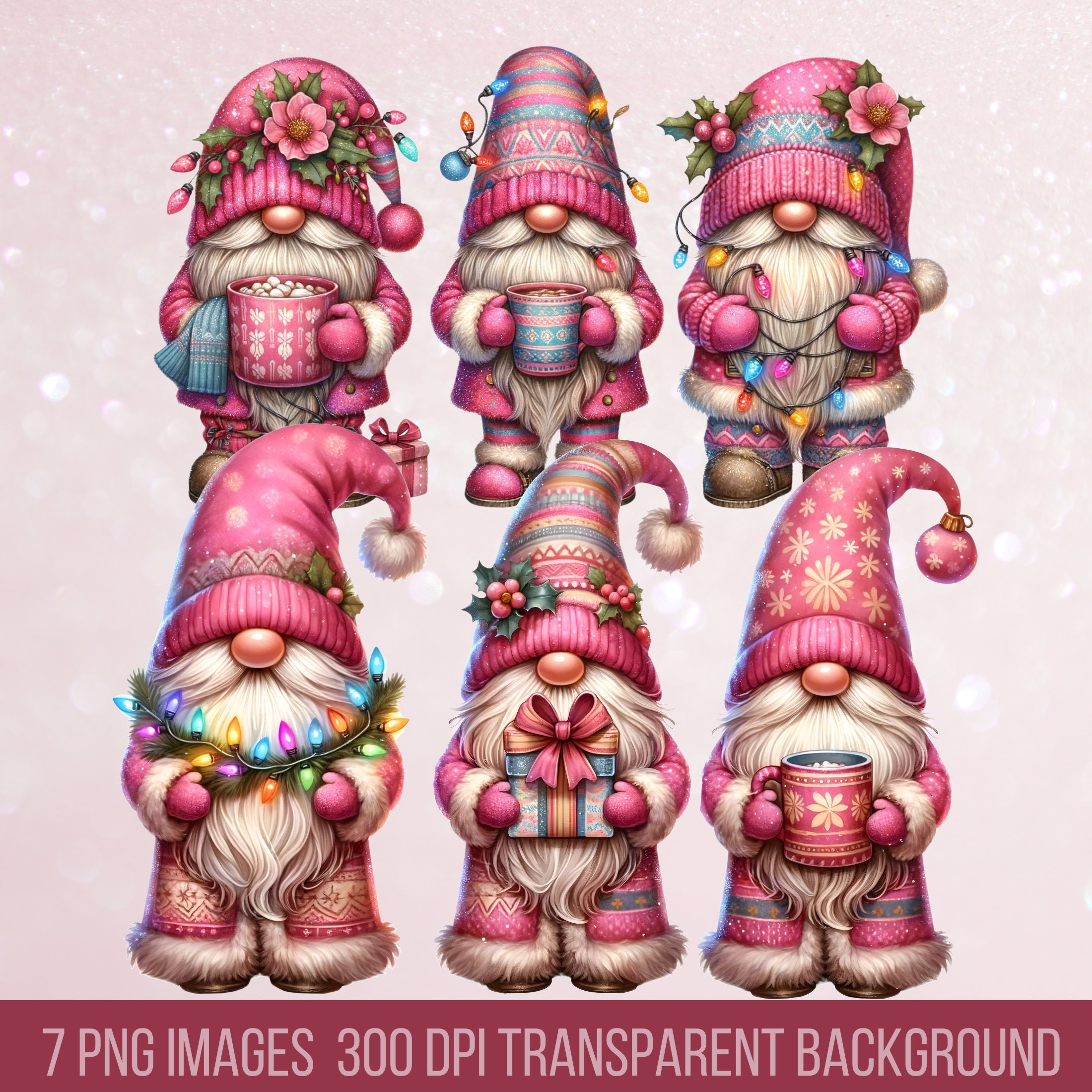 Christmas Gnomes Festive Gnomes Pink Gnome Design, Digital Download ...