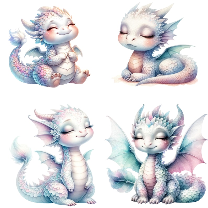 Watercolor Pastel Baby Dragon Clipart Bundle, Baby Girl Birthday Clip ...