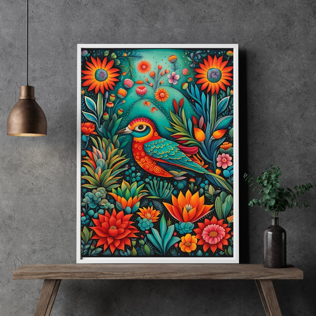 Tropical Bird | Flower Market Art | Vibrant Birds Art Print | Mexican ...