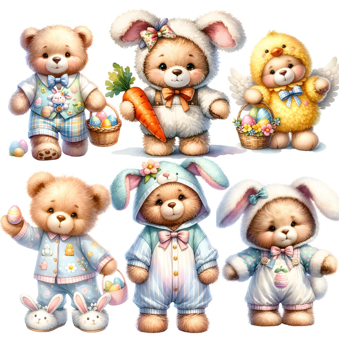 29 Watercolor Easter Teddy Bear Clipart Bundle, Cute Watercolor Easter ...