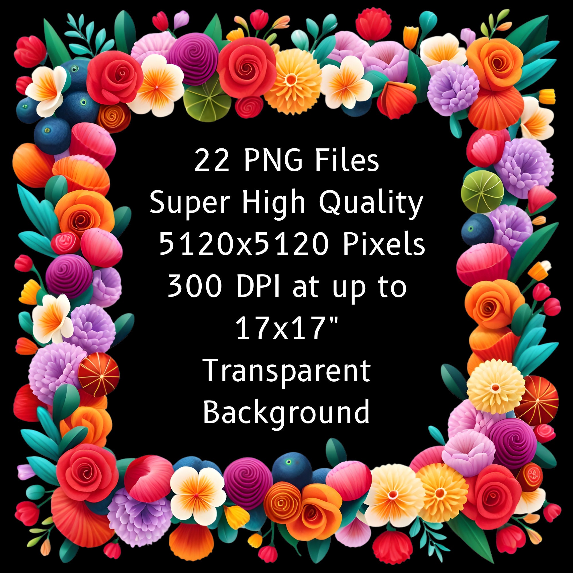 Mexican Flowers Floral Frames Fiesta Party Clipart Vibrant Floral ...