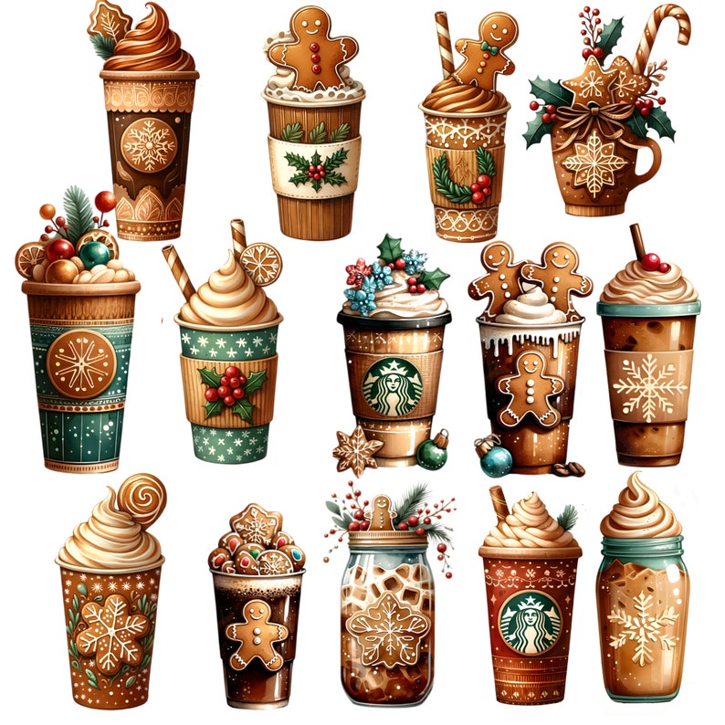 Watercolor Christmas Coffee Clipart, Holiday Coffee Graphics, Latte ...