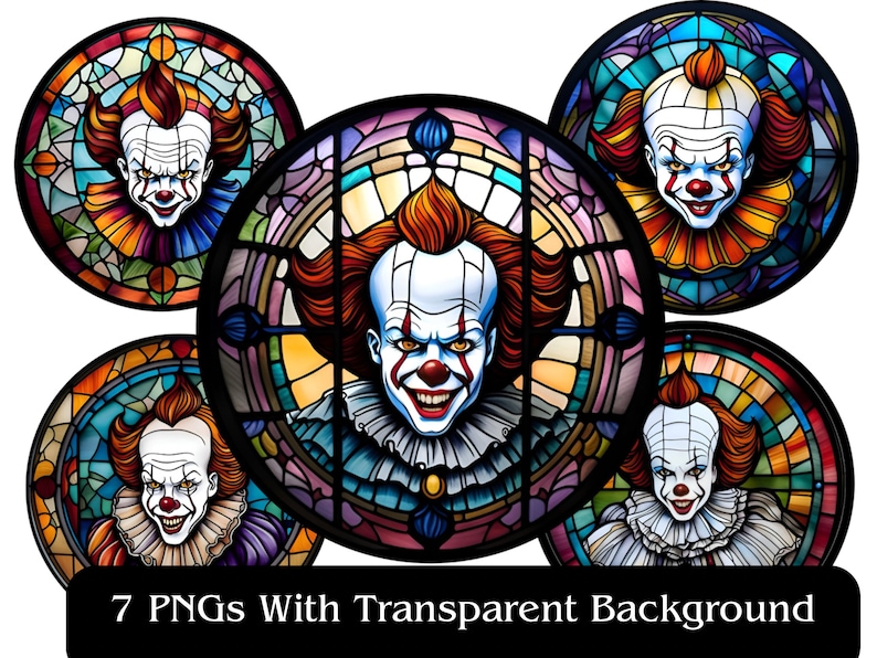 7 Pennywise Stained Glass Circle Pngs Creepy Clown Clip Art - Etsy