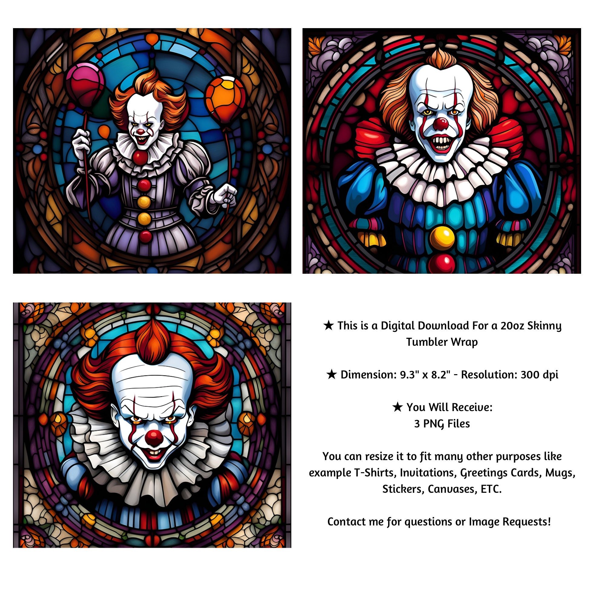 3 Pennywise Stained Glass Tumbler Wrap Pngs - Creepy Clown Tumbler Wrap ...