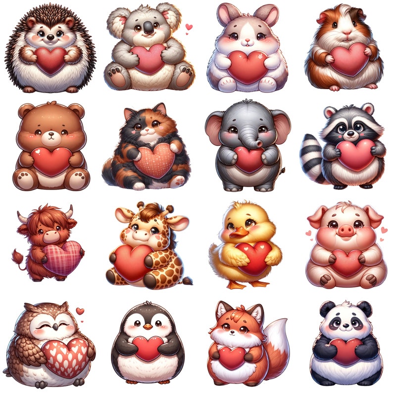 Valentines Day Animals Clipart Bundle, Valentines Day Cat Clip Art ...