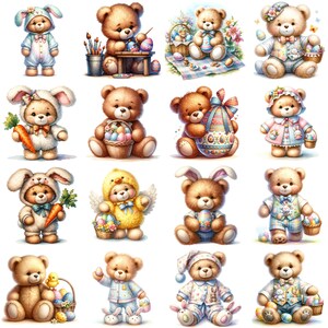 29 Watercolor Easter Teddy Bear Clipart Bundle, Cute Watercolor Easter ...