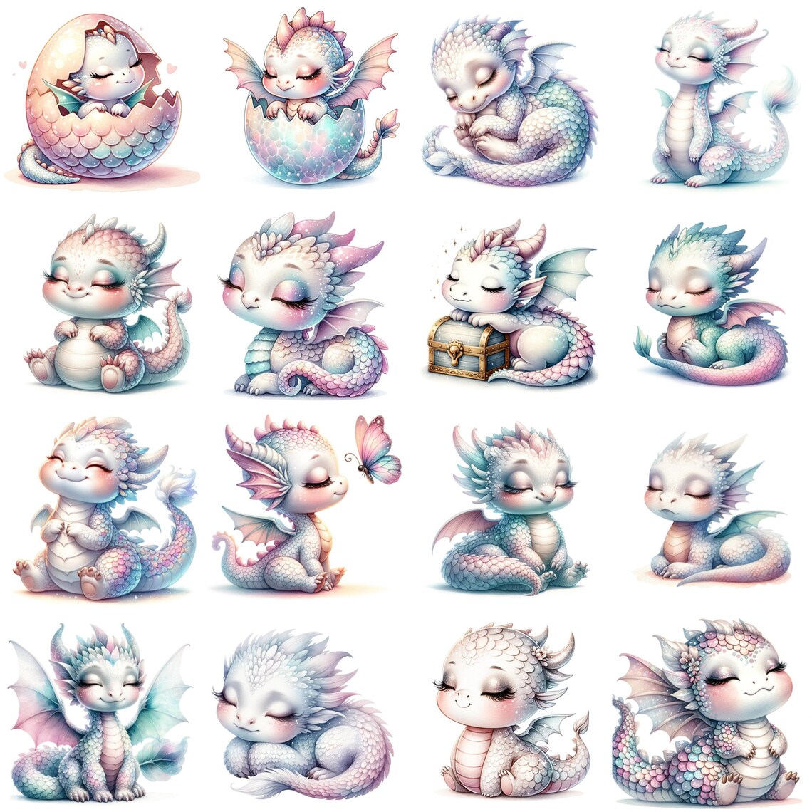 Watercolor Pastel Baby Dragon Clipart Bundle, Baby Girl Birthday Clip ...