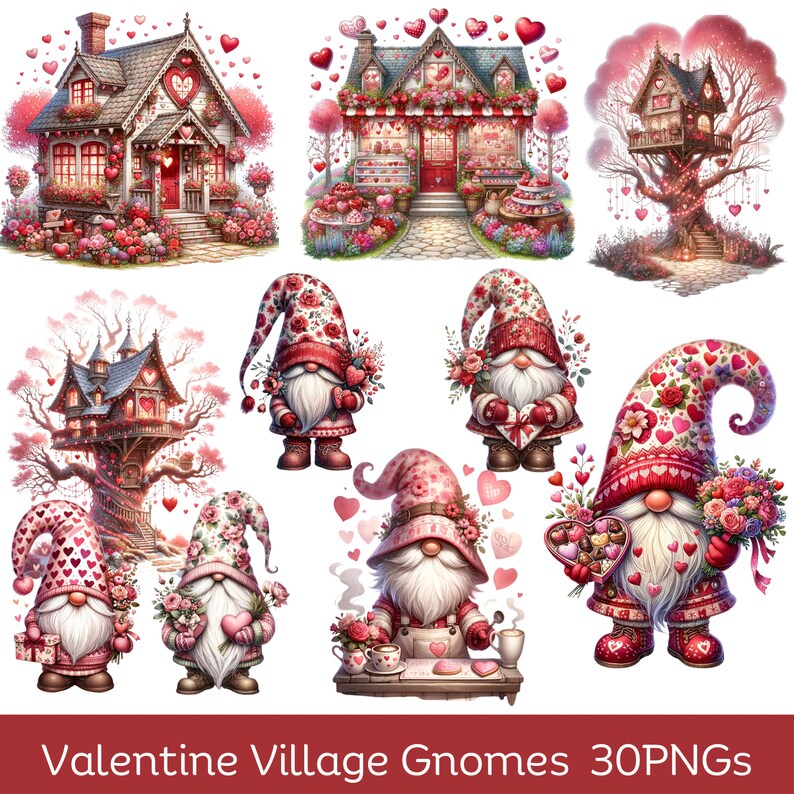 Valentine Village Clipart, Valentine’s Day Gnome Bundle, Valentine’s ...