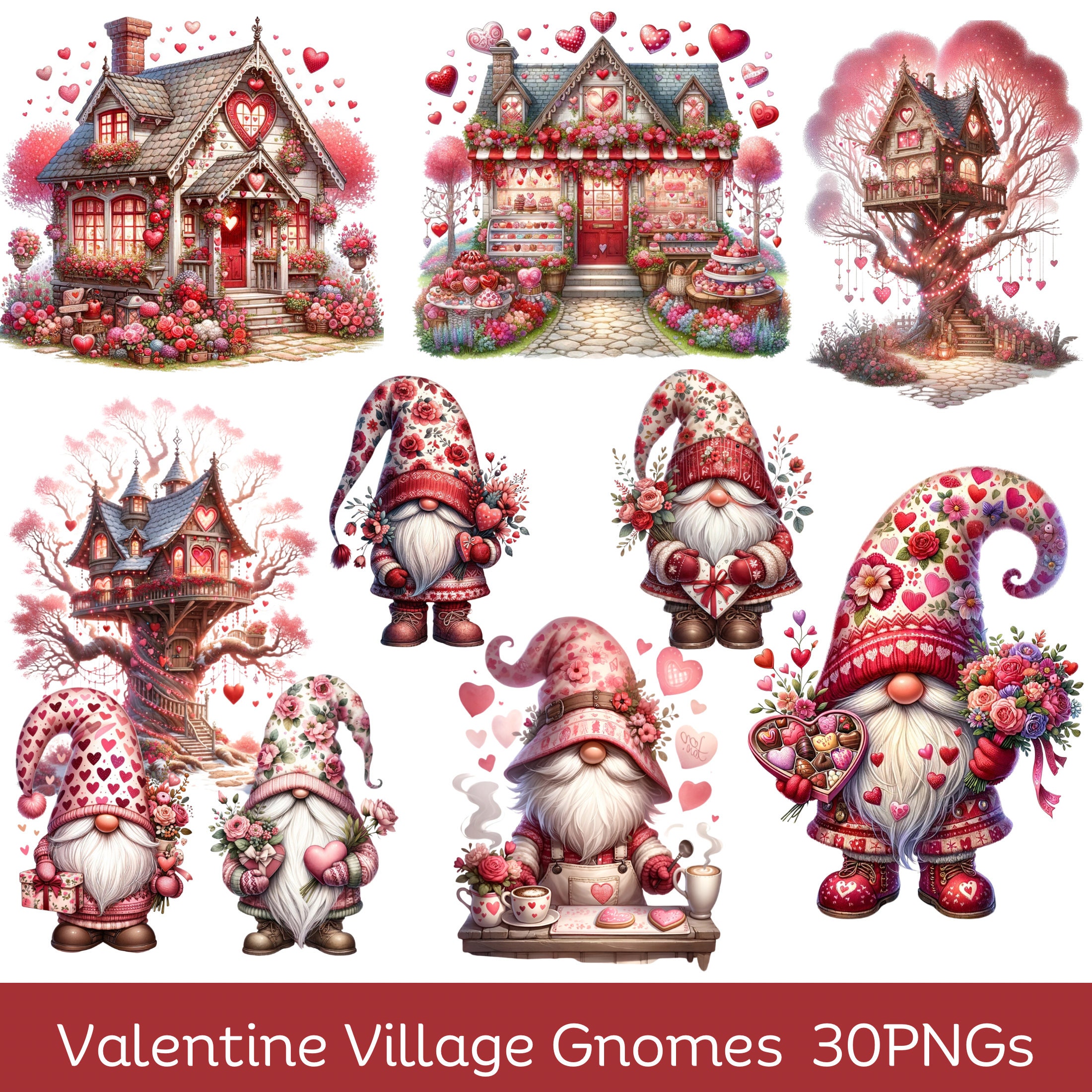 Valentine Village Clipart, Valentines Day Gnome Bundle, Valentines Day ...