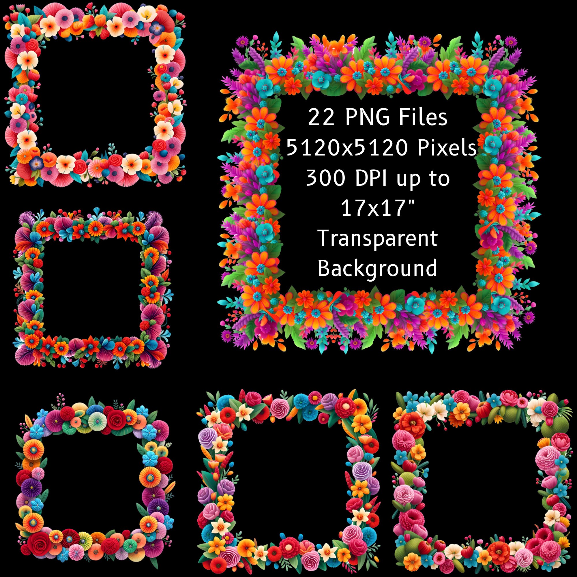 Mexican Flowers Floral Frames Fiesta Party Clipart Vibrant Floral ...