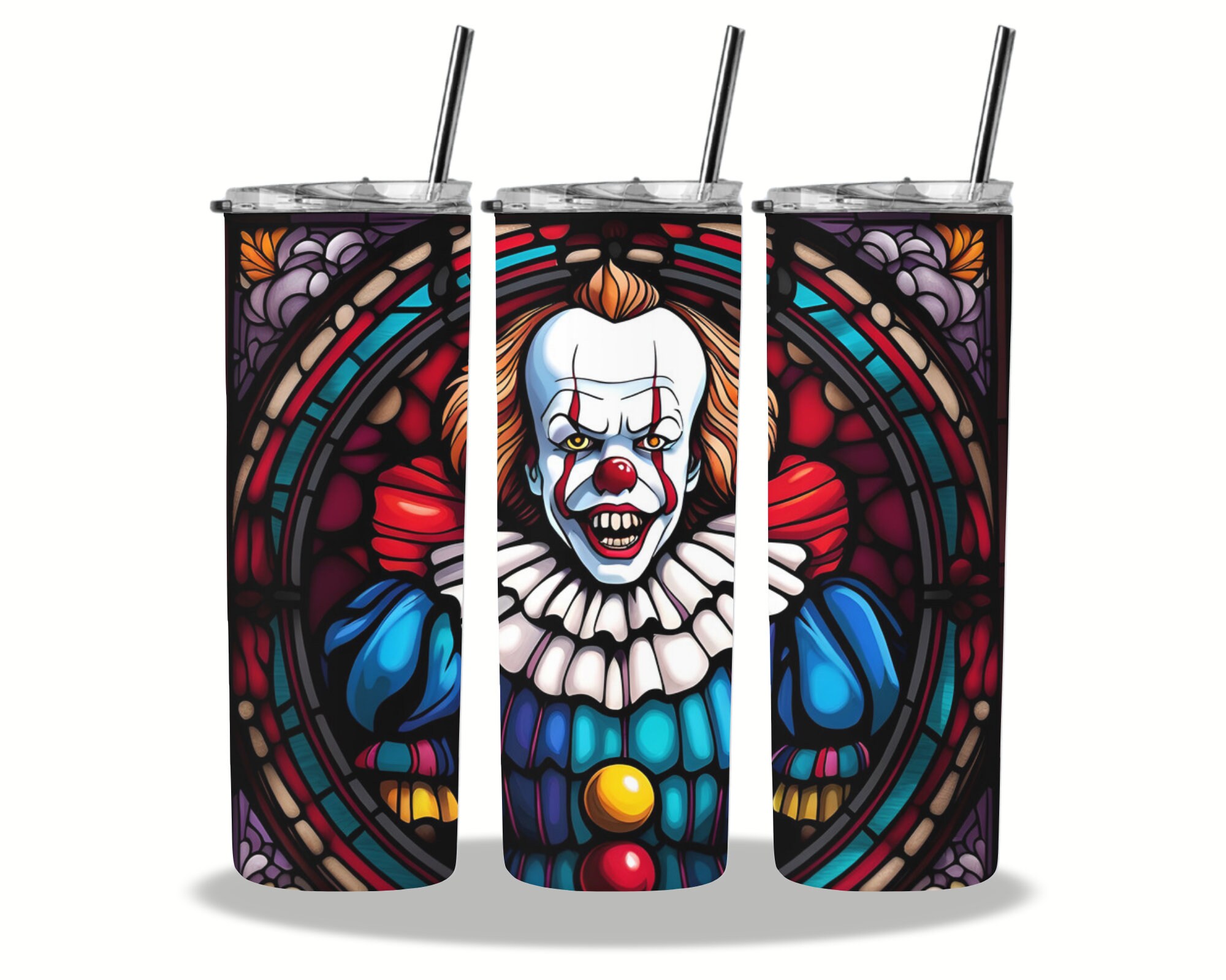 3 Pennywise Stained Glass Tumbler Wrap Pngs - Creepy Clown Tumbler Wrap ...