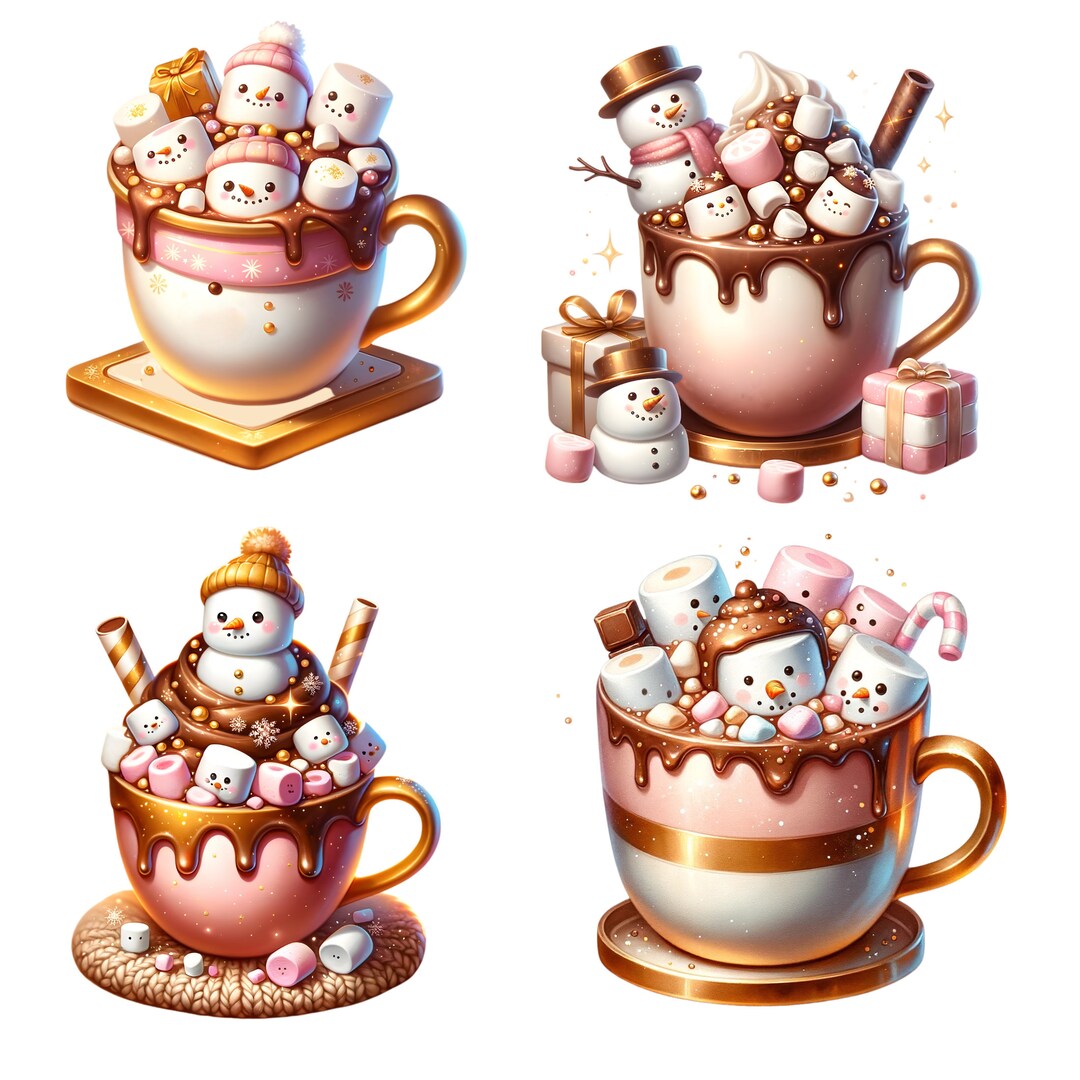Marshmallow Snowman Clipart, Hot Chocolate Mug, Gingerbread, Christmas ...