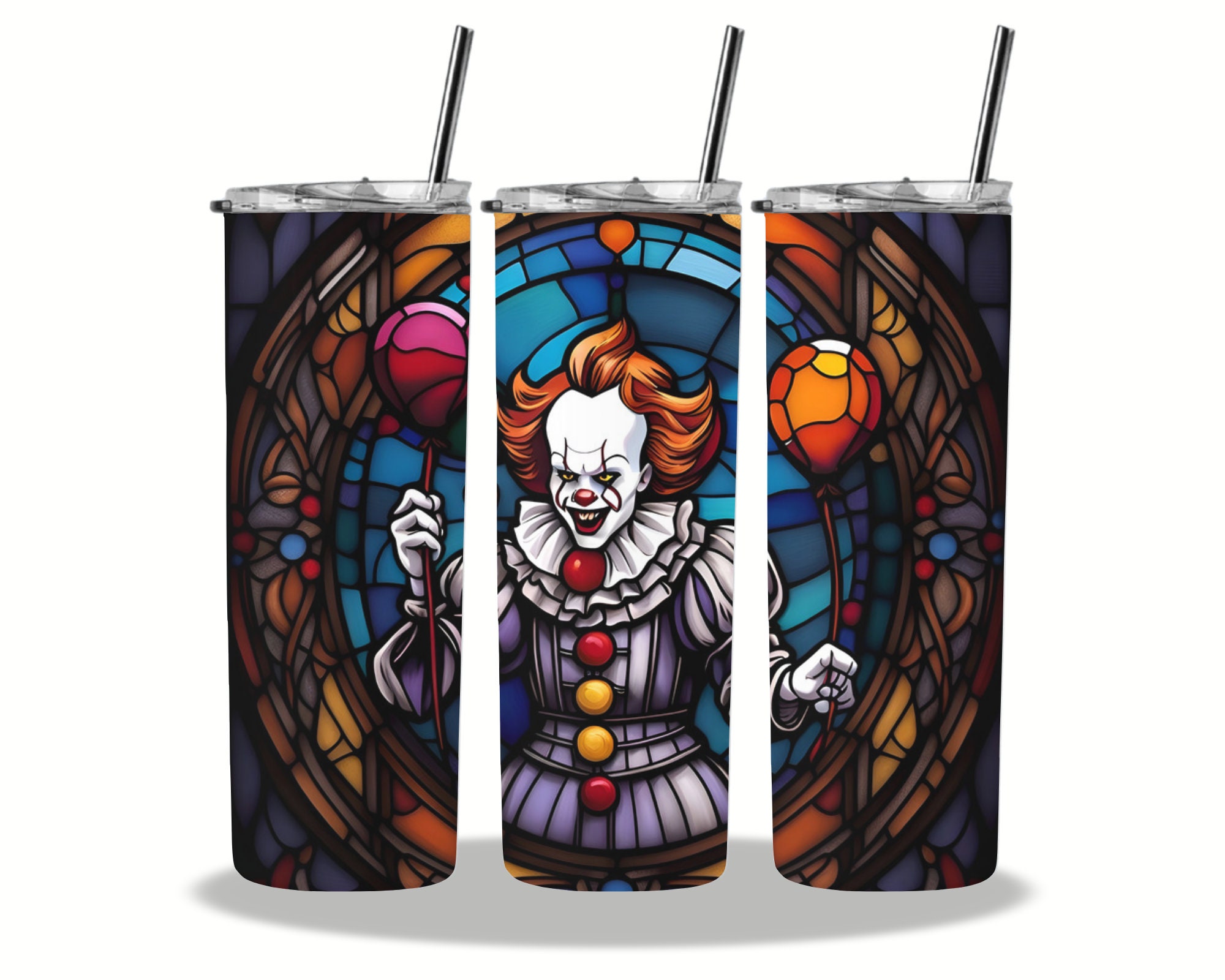 3 Pennywise Stained Glass Tumbler Wrap Pngs - Creepy Clown Tumbler Wrap ...