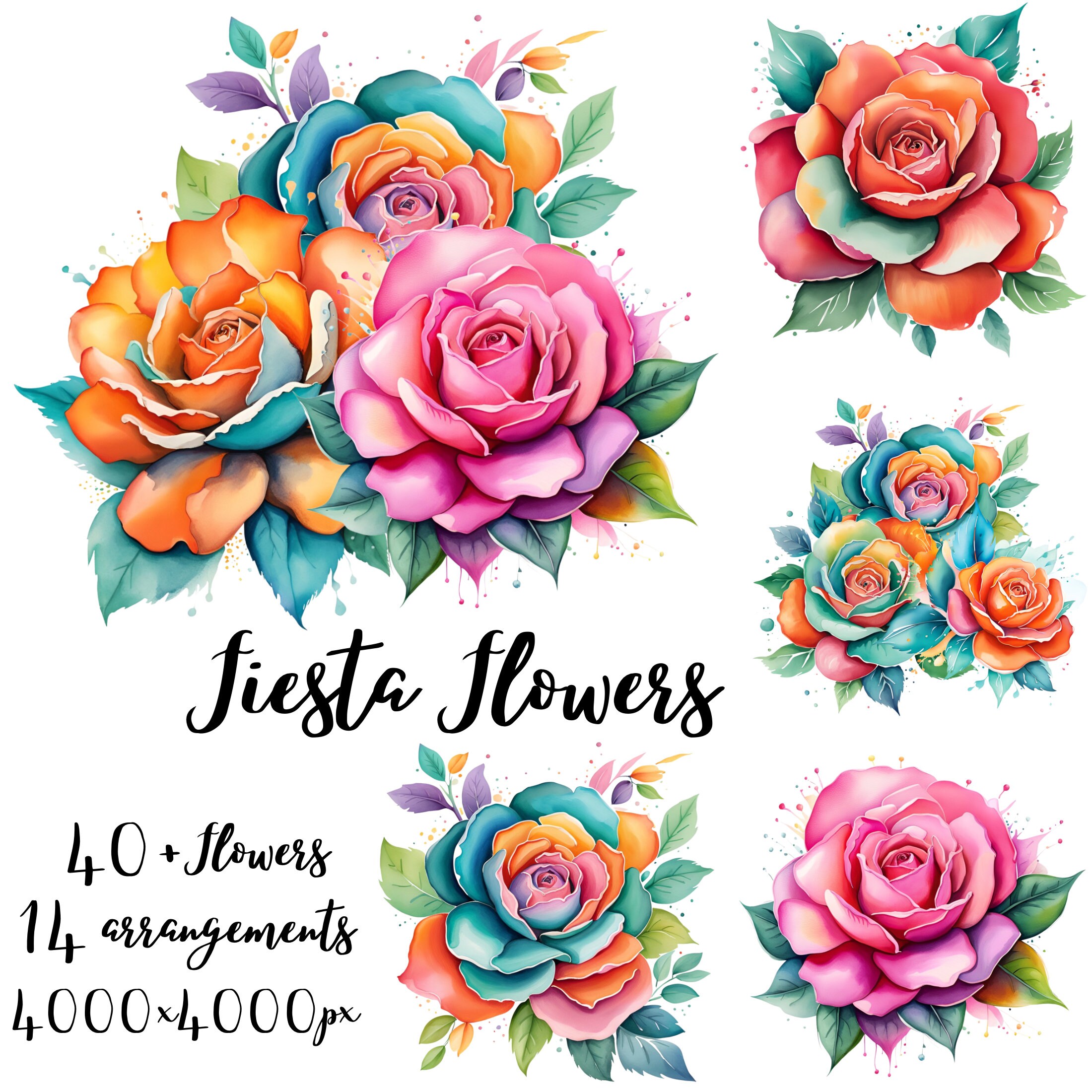 Mexican Fiesta Flowers Clip Art | Fiesta Party Clip Art | Bold Mexican ...