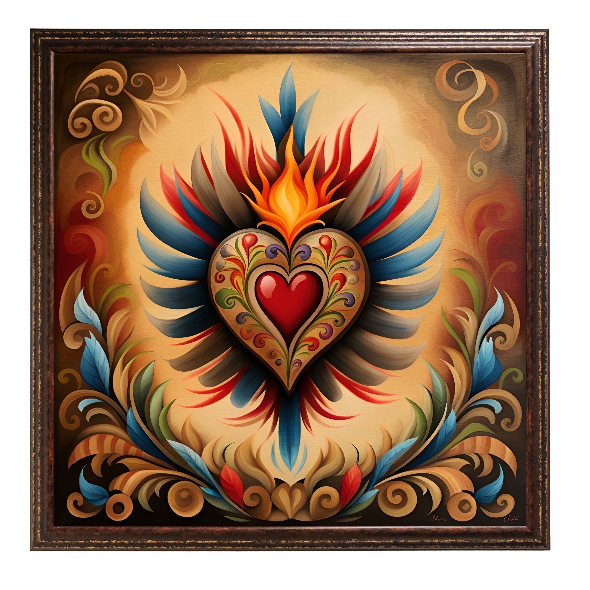 Mexican Sacred Heart Inspired Art Print, Aztec Art, Mexican Heart ...