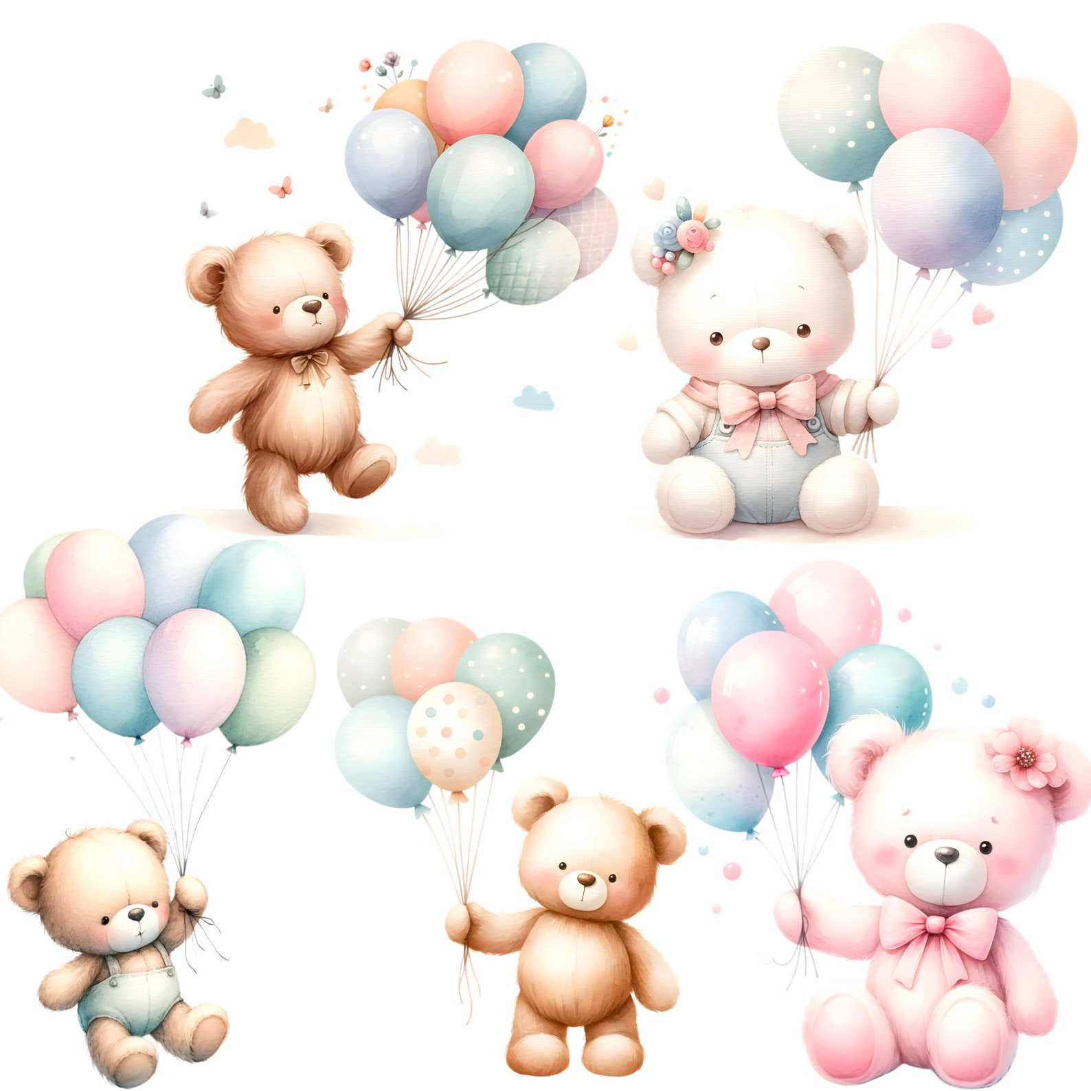 Watercolor Teddy Bear Clipart Bundle, Teddy Bear Baby Shower, Baby ...