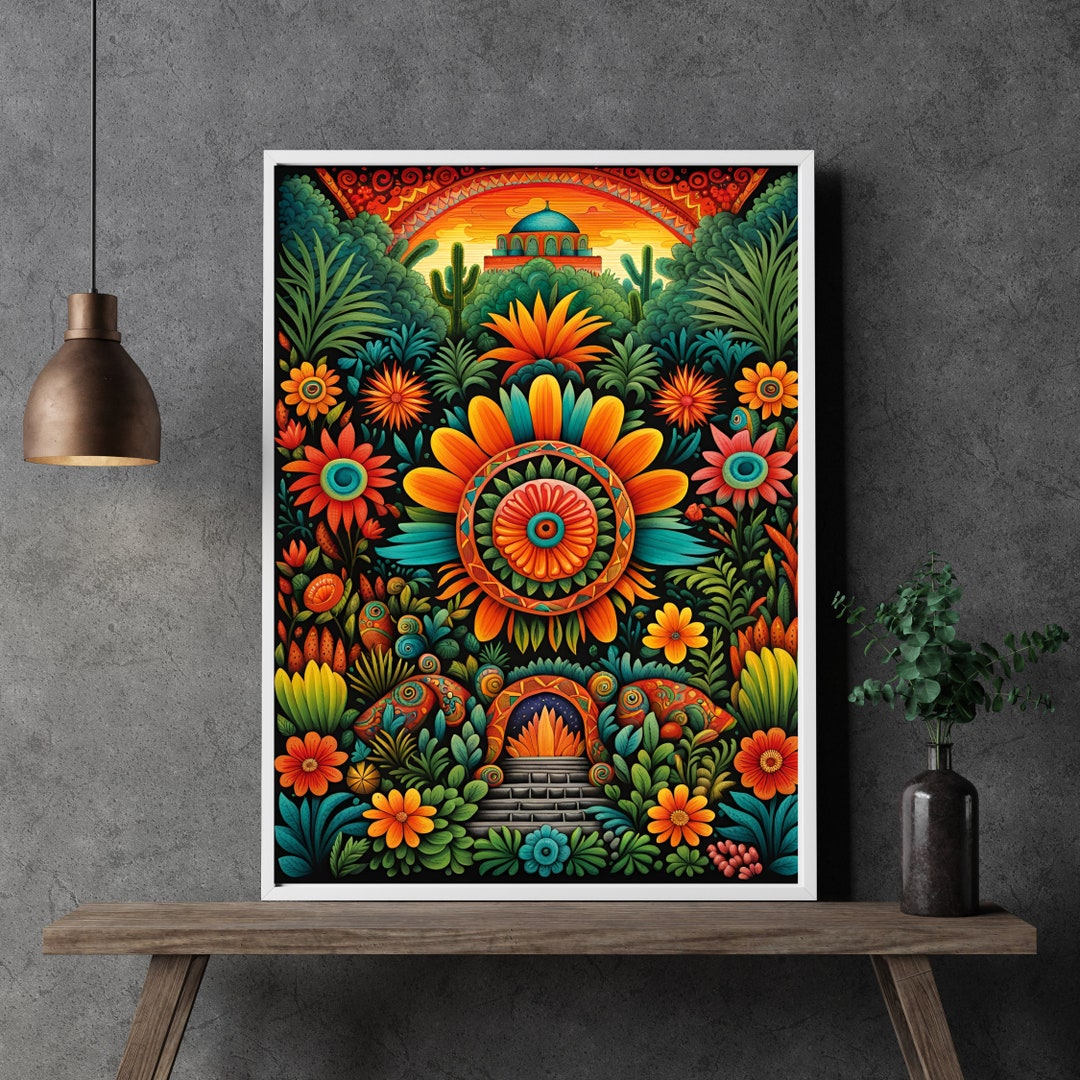 Mexican Flowers | Flower Market | Aztec Mexico Pattern Art | Mexican ...