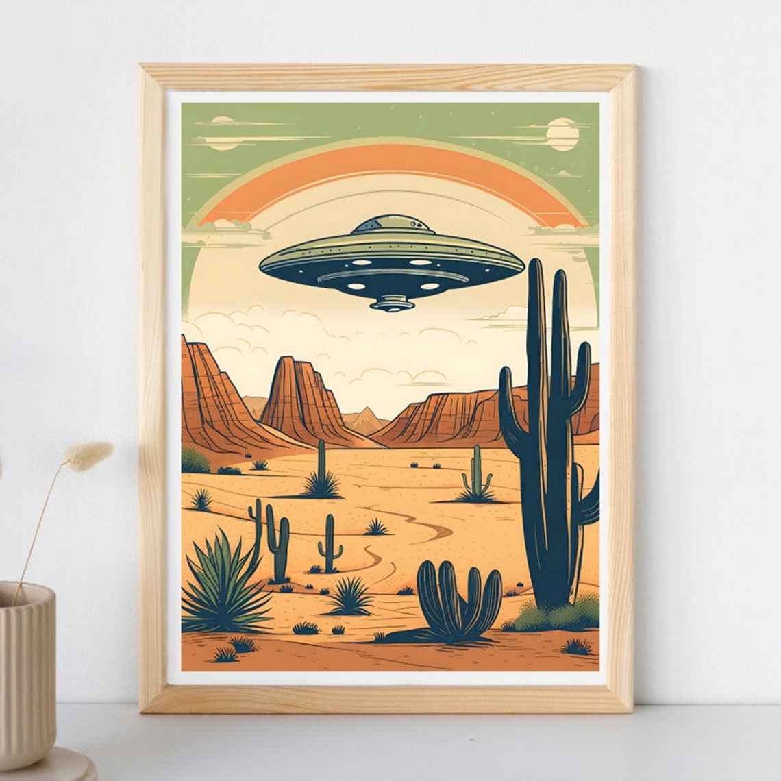 Vintage 70s Style Desert UFO Art Print Vintage UFO Poster Hippie ...