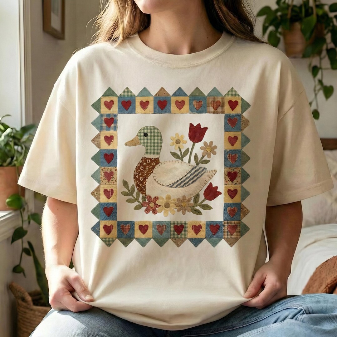 Patchwork Mallard Floral Duck PNG Design Instant Download Vintage Quilt ...