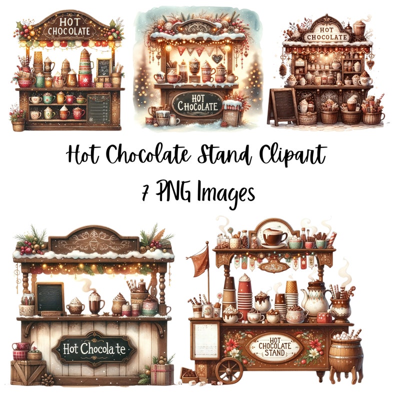 Hot Chocolate Stand Clip Art, Watercolor Hot Cocoa Stand Png Art, Hot ...
