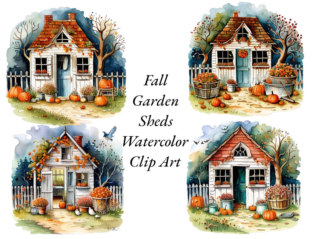 Whimsical Autumn Garden House With Pumpkins Clip Art 4 - Etsy