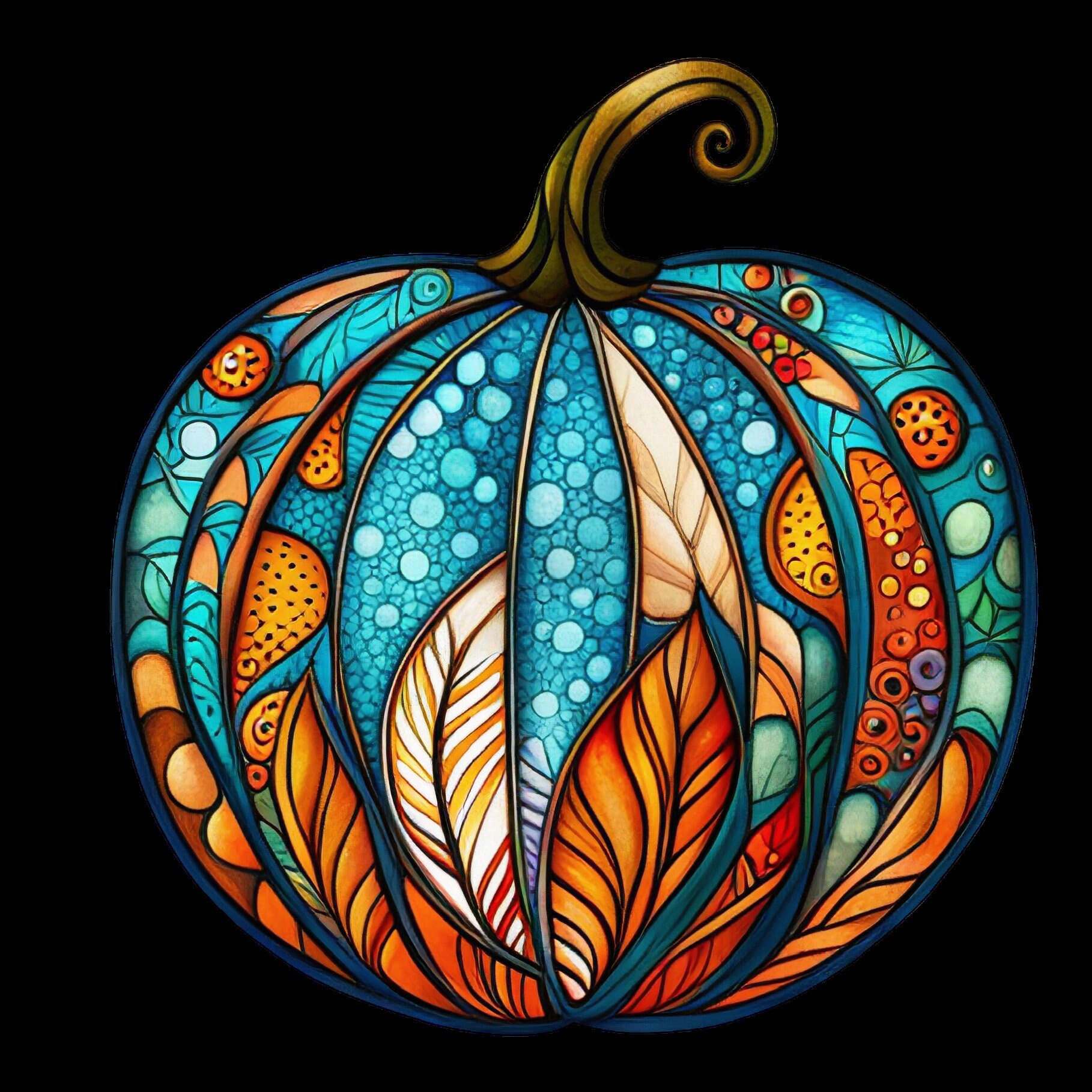 Stained Glass Orange and Teal Pumpkins Clip Art 42 Instant Download PNG ...