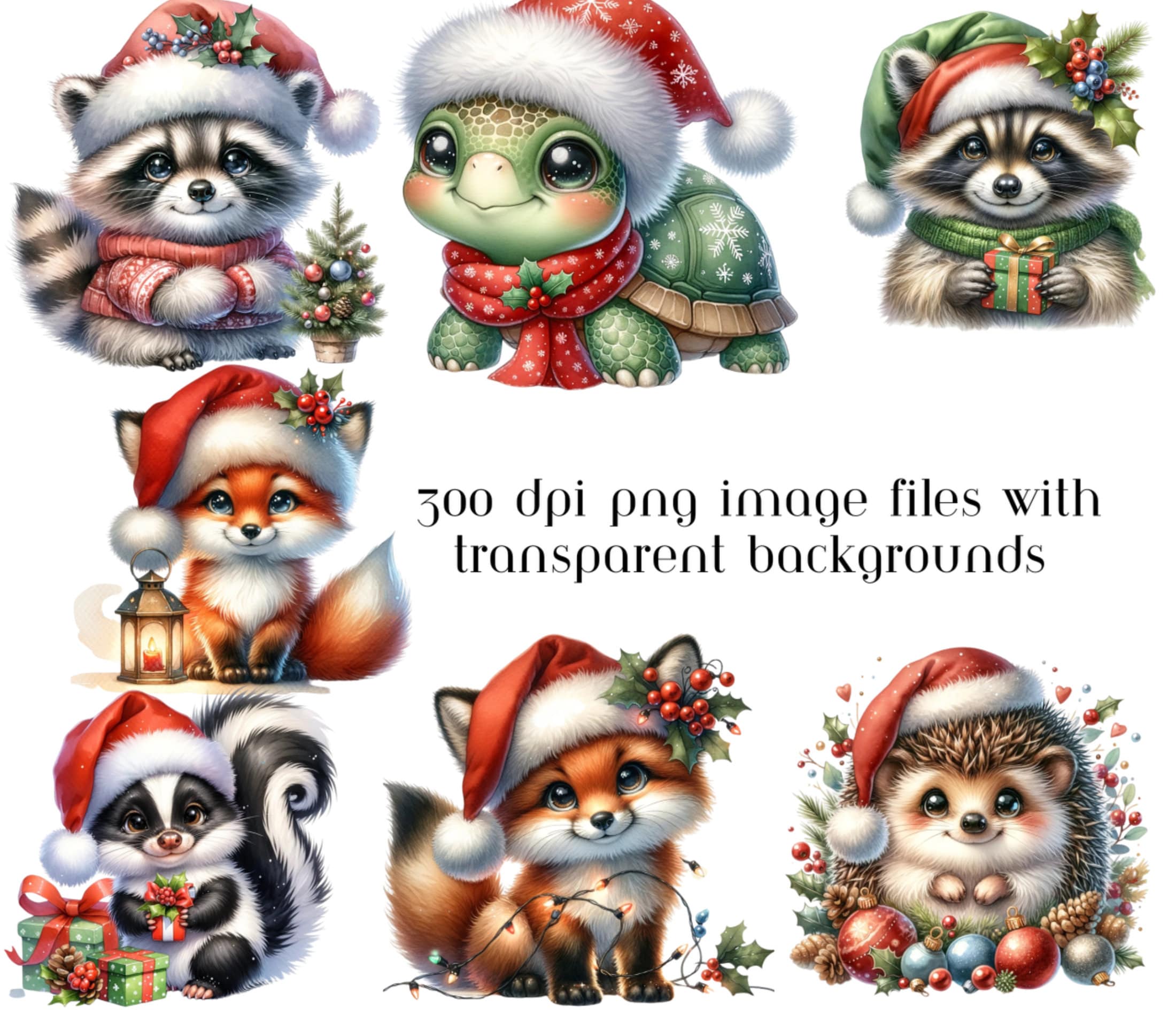 Christmas Animal Clip Art, Cute Animals, Raccoon Illustration ...