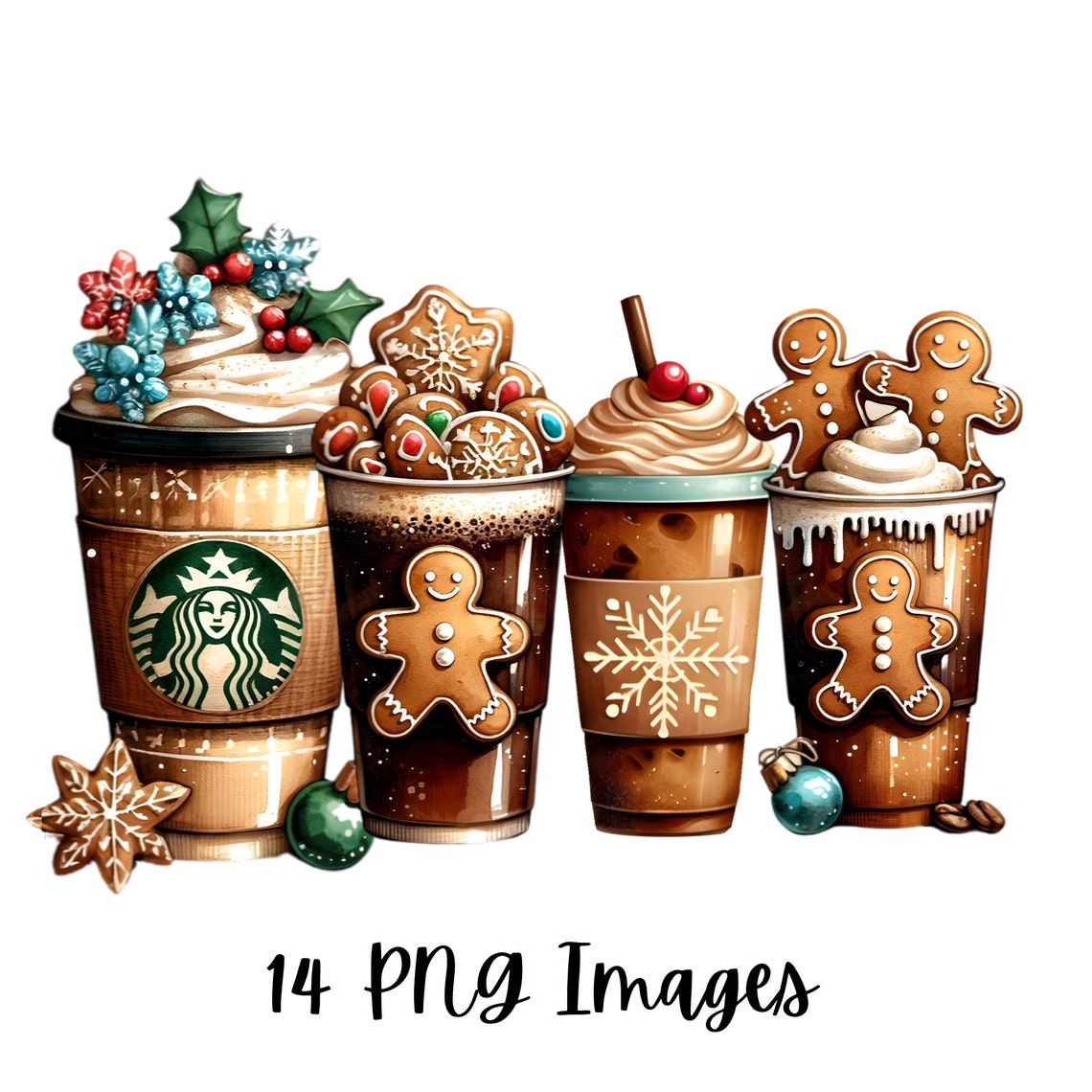 Watercolor Christmas Coffee Clipart, Holiday Coffee Graphics, Latte ...